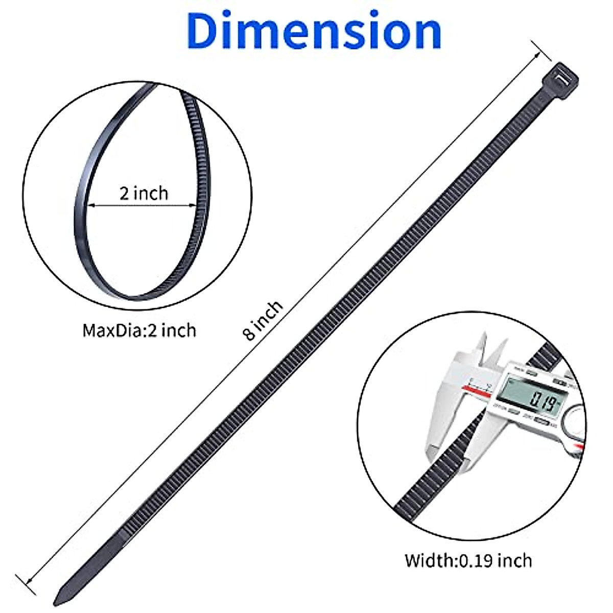 Zip Ties 8 inch 1000pcs Black Cable Ties Heavy Duty Plastic Wire Ties Cord Management Ties with 50 Pounds Tensile Strength, Multi-Purpose Nylon Tie Wraps for Home, Office, Garden, Workshop