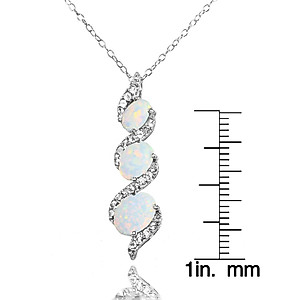 Ice Gems Sterling Silver Simulated White Opal and White Topaz Oval S Design Three-Stone Journey Necklace