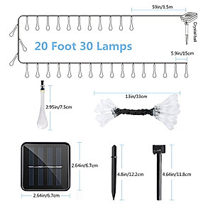 SEYEON Solar String Lights Water Drop Decorative Lights String Waterproof Outdoor Garden Fairy Lights for Patio, Yard, Home, Parties 2-Pack (Warm White)
