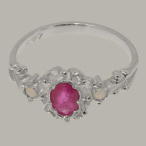 925 Sterling Silver Natural Ruby & Opal Womens Anniversary Ring - Size 7.5