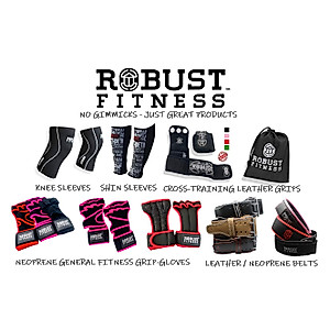 ROBUST FITNESS Genuine Leather Hand Grips for Gymnastics & Cross-Training, Pull-ups, Weightlifting, WODs with Neoprene Wrist warps. Palm Shield from Rips & Blisters. (Camouflage, Medium)