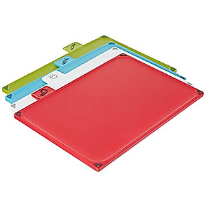 Joseph Joseph Index Plastic Cutting Board Set with Storage Case Color-Coded Dishwasher-Safe Non-Slip, Small, Silver