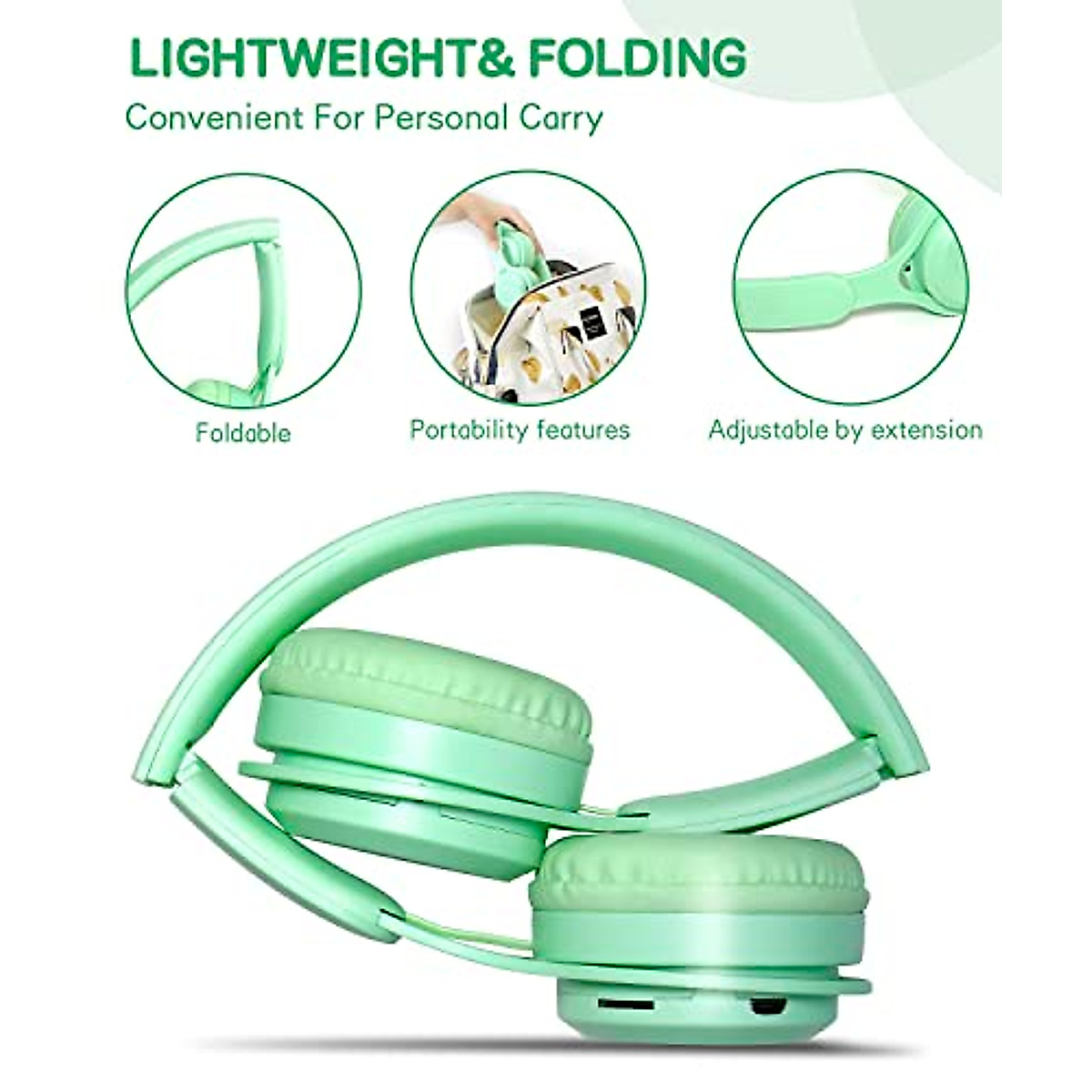 scorking Kids Bluetooth Headphones, Wireless Headphones for Kids with Built-in Microphone, Over Ear Kids Headphones Wireless Foldable Stereo AUX 3.5mm for Boys Girls School Smartphone iPad Tablet