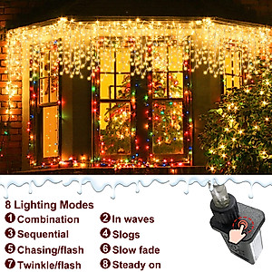 ZOFUNNY 378 LED Christmas Lights Decoration Outdoor, 29.5 Ft 8 Modes 60 Drops Fairy String Curtain Dripping Xmas Decor Indoor Home Garden (Warm White) (JT-EL/FC300V0240-C)