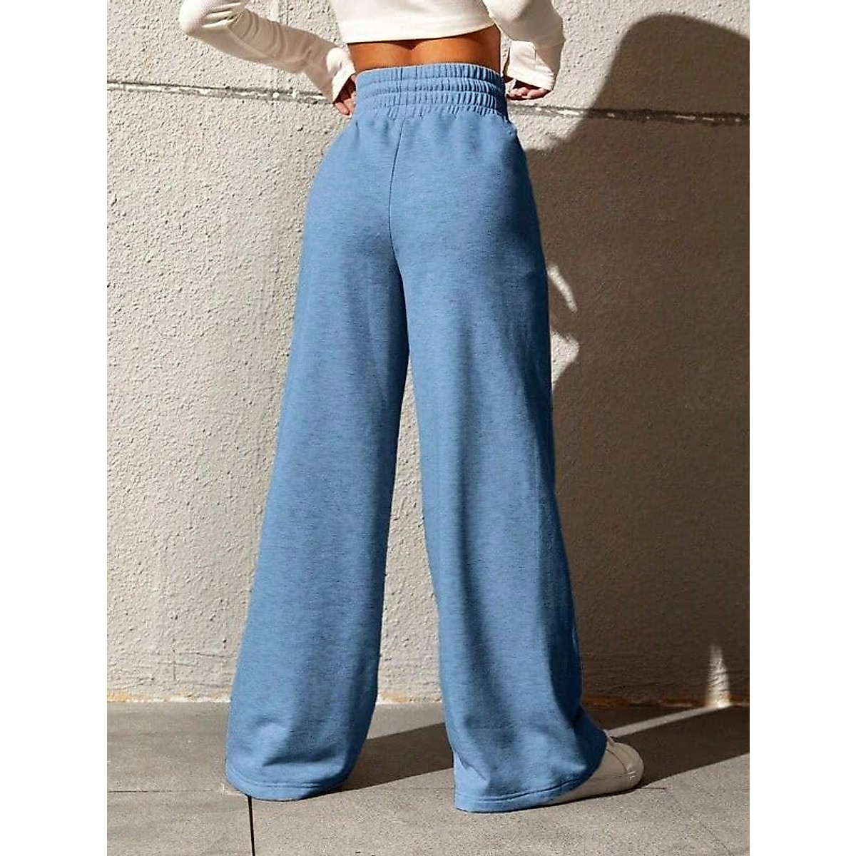 MISSACTIVER Women Casual High Waist Elastic Drawstring Baggy Sweatpants Workout Athletic Patchwork Wide Leg Joggers Pants Blue