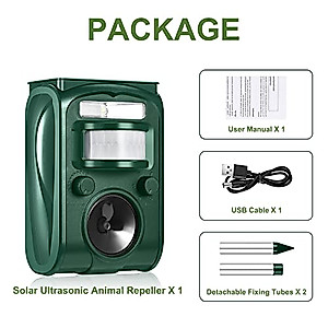 AMIATCH Solar Ultrasonic Animal Repeller, Motion Detection, LED Flashing Light, Cat Repellent Outdoor, Dog, Squirrel, Raccoon, Skunk, Rabbit, Rodent, Fox, Deer, etc.