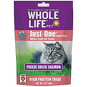 Whole Life Pet Just One Salmon - Cat Treat Or Topper - Human Grade, Freeze Dried, One Ingredient - Protein Rich, Grain Free, Made in The USA