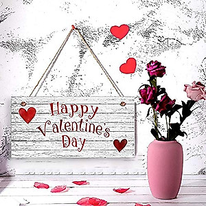 Happy Valentine's Day Sign, Red Hearts, Distressed Wood Style Sign, 6" x 12" Sign, Valentine's Day Gift, Holiday Door Sign（E4-WH219）