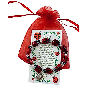 Westmon Works Ladybug Rosary Bracelet Legend of Our Lady's Bug Catholic Adjustable Ladies Jewelry Accessory with Holy Card
