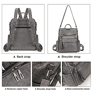 Artwell Backpack Purse for Women Fashion PU Leather Designer Travel Large Ladies Shoulder Bags Tote Tassel Rucksack (Gray), 11.8 * 5.7 * 13.8 inch