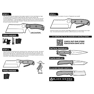 Black Sierra Micro Cleaver Knife Building Kit, Hammered Finish Fixed Steel Blade with Leather Sheath, Hobbyist Chef Knife, Carbon Steel Cutlery Meat Cutting Blade, Perfect for Father's Day or a Gift for Him