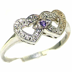 LetsBuyGold 925 Sterling Silver Natural Amethyst Womens Sweetheart Ring - Sizes 4 to 12 Available