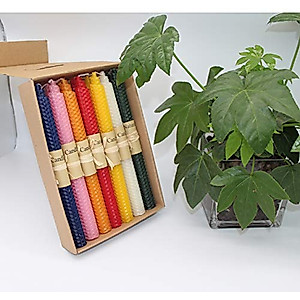 XIANGZHU 7 Pair 100% Pure Beeswax Handmade Taper Candles, 9 Inch Smokeless Dripless Wax Candles, Beeswax Candle for Home Gift Ideas, Chrismas Candles for Chrismas Tree Decoration