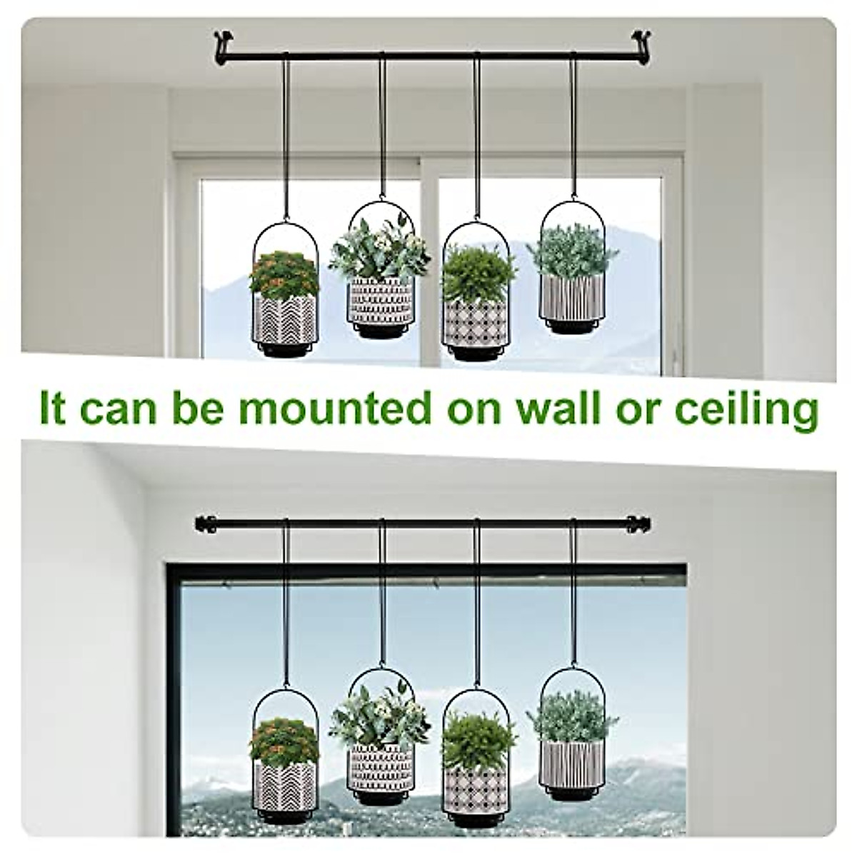 CASEWIN 4PC Ceramic Hanging Planters for Indoor with 4 Inch Self Watering Hanging Plants Pots - Metal Wall Window Plant Hanger Outdoor with Drainage Holes & Removable Saucer for Garden Home (Ivory)