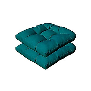 Sewker Outdoor/Indoor Tufted Wicker Seat Cushions, 19" x 19" for Patio Chair Furniture Set of 2 - Teal