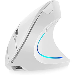 WREWING Vertical Mouse, Right Handed 2.4G and Bluetooth Dual Mode Wireless Ergonomic Rechargeable Vertical Mouse with 4 Adjustable DPI 6 Buttons,Compatible with PC Mac Android Windows (White)