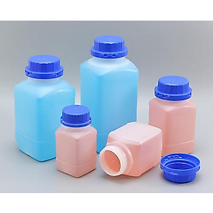 WellieSTR 5pcs Plastic Lab Chemical Reagent Bottles, 500ml/17oz Wide Mouth Liquid/Solid Square Sample Storage Container Sealing Bottles with Anti-Theft Cap - Translucent