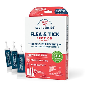 Wondercide - Flea & Tick Dog Spot On - Flea, Tick, and Mosquito Repellent, Prevention for Dogs with Natural Essential Oils - Up to 3 Months Protection - Small 3 Tubes of 0.05 oz