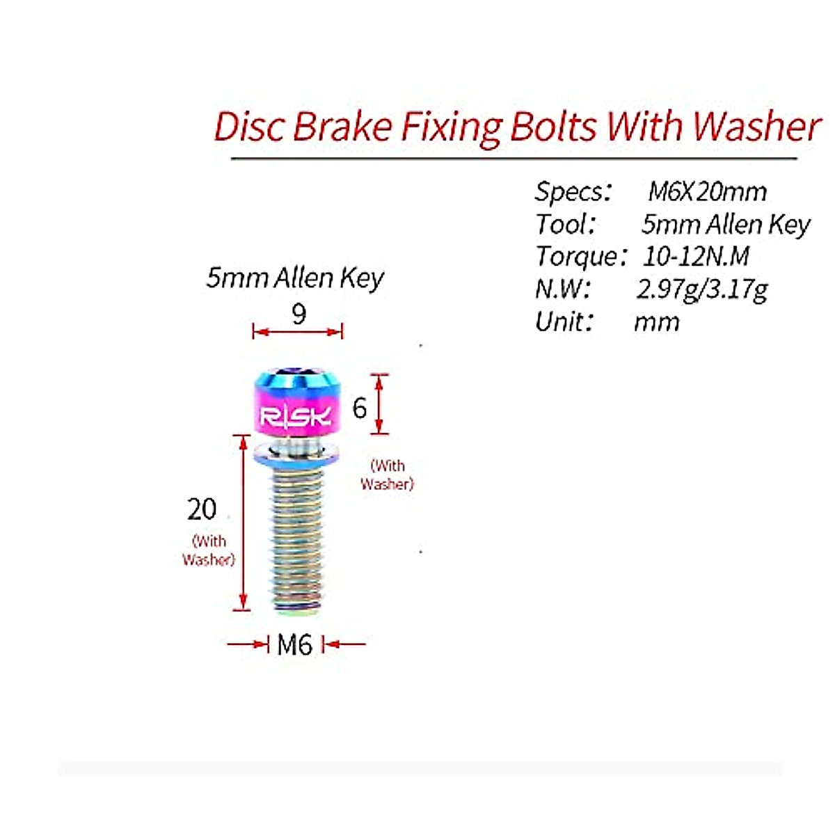 Pack of 4 pcs Titanium Bolts Screws for MTB Road Bicycle and Mountain Bike Disc Caliper, M6X20mm (Oil Slick)