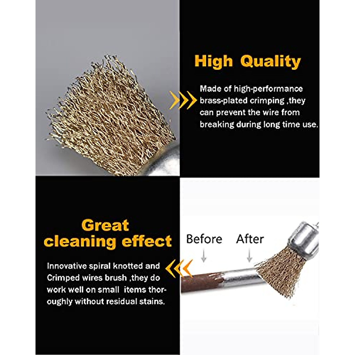 15 Pack Brass Coated Wire Brush Wheel & Cup Brush Set with 1/4-Inch Shank, Rocaris 3 Sizes Coated Wire Drill Brush Set Perfect For Removal of Rust/Corrosion/Paint