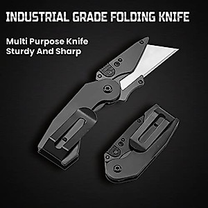 Lichamp 6 Pack Folding Utility Knife Set, Pocket Box Cutter with Belt Clip, Includes Extra 30 Pieces Quick Change Blade, Stainless Steel Grip with SK5 Blade