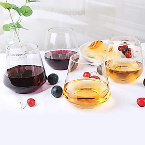 MICHLEY 18oz Red White Stemless Wine Glasses Tritan Plastic-Shatterproof Drinking Tumbler, Dishwasher Safe Drinkware for Parties Camping, Set of 4