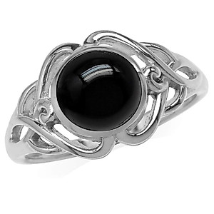 Silvershake 8mm Genuine Round Shape Black Onyx White Gold Plated 925 Sterling Silver Celtic Knot Solitaire Ring Size 9