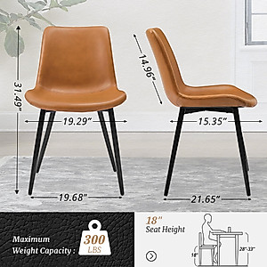 Cozyman Dining Chairs, Faux Leather Dining Chairs Set of 4, 18 Inch Dining Room Chairs, Modern Side Chair with Metal Legs, for Living, Bedroom, Kitchen, Whiskey Brown