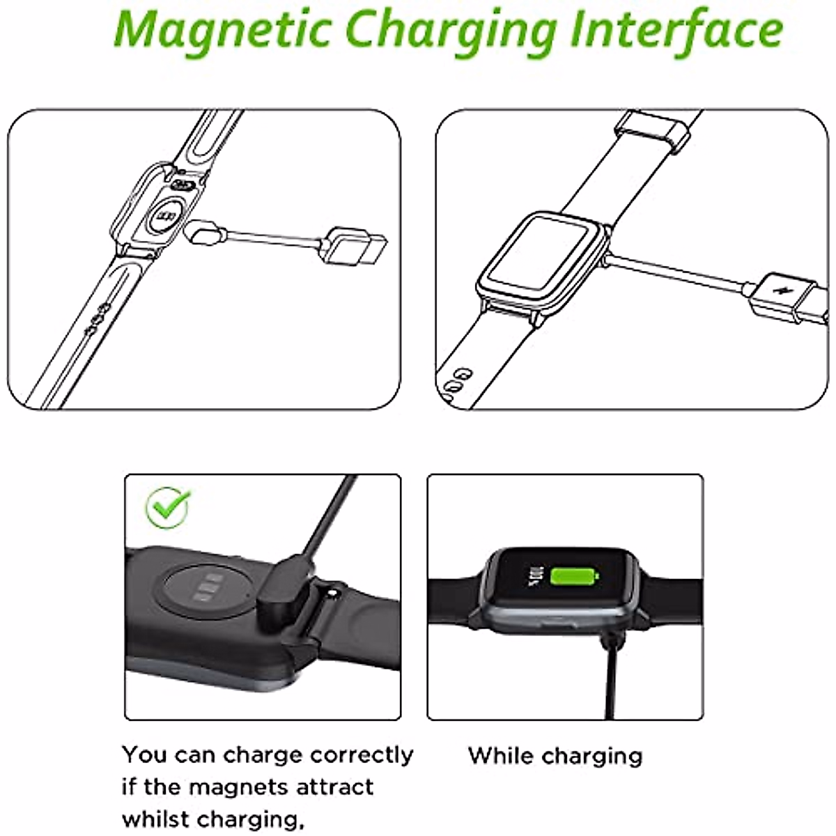 Qunions Charger for Wyze Watch, 2Pcs Replacement USB Charging Cable for Wyze Smart Watch 44mm 47mm (3.3 feet +2.2 feet)