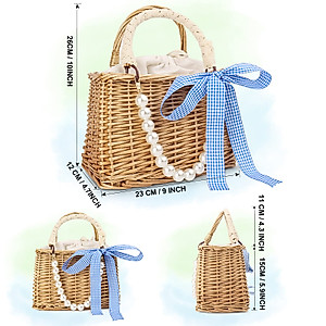 Straw Beach Bags for Girls, Summer Top-handle Bags Hobo Purse with Pearl Ornaments Straw Handle Bag Totes Bags for Women Girls