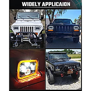 UNI-SHINE New DOT 5x7 LED Headlights 2PCS Sealed Beam 7x6 Led Headlights 110W 200% Brighter, Turn signal DRL Hi/Low Beam Compatible with Jeep XJ YJ express Pickup H6054 H5054 6052 6053 Replacement