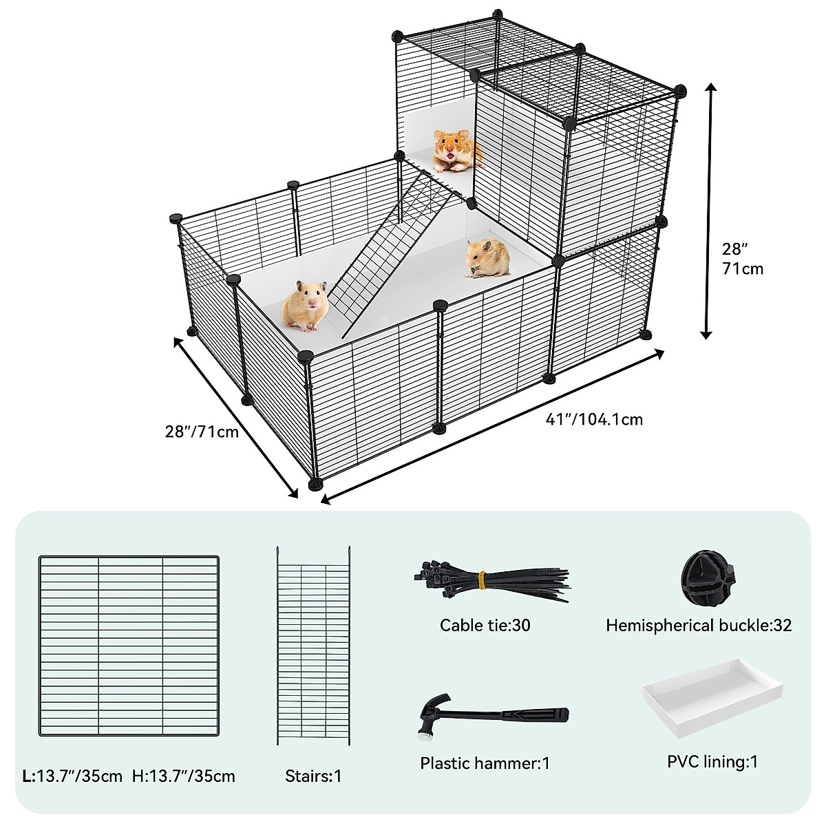 YITAHOME Guinea Pig Cage, Indoor C&C Small Animal Cage with Waterproof Plastic Liner, Loft and Partition for Bunny, Chinchilla and Hamster, Habitat Fence Playpen with 25PCS Pannels