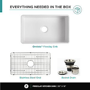 Single Bowl Kitchen Sink - 30 Inch Fireclay Deep Apron Front Kitchen Sink - Premium White Kitchen Sink for Home, Farmhouse (Grid & Strainer Included)