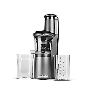 nutribullet Slow Juicer, Slow Masticating Juicer Machine, Easy to Clean, Quiet Motor & Reverse Function, BPA-Free, Cold Press Juicer with Brush, 150 Watts, Charcoal Black, NBJ50300