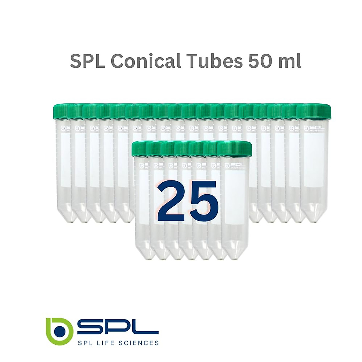 SPL 50ml Conical Centrifuge Tube Polypropylene Screw Cap, Sterile Non - pyrogenic, Non - cytotoxic, DNase/RNase - Free, Human DNA - Free Resealable Bags (25 Tubes)