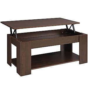 WEENFON 38" Lift Top Coffee Table with Hidden Compartment & Open Storage Shelf, Pop Up Coffee Table for Living Room, Office, Espresso