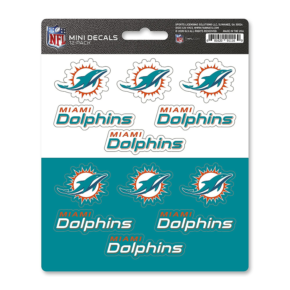 FANMATS 61125 Miami Dolphins 12 Count Mini Decal Sticker Pack