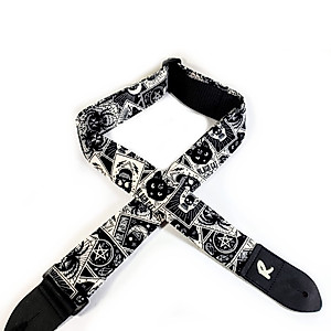 Pentagram Guitar Strap, Supernatural Genuine Leather Ends, Includes 2 Strap Locks & 1 Pick. Adjustable, Pick Pocket, For Bass, Electric & Acoustic Guitars Gift for Guitar Players Men, Women & Kids