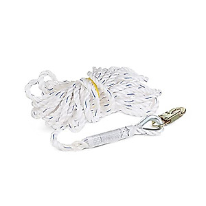 PeakWorks Fall Protection Safety Lifeline Rope Grab, Anchor 50' Vertical Cable, Galvanized Steel Snap Hook Harness Tools Equipment for Climbing, Rescue, Hunting, Roofing, V84084050