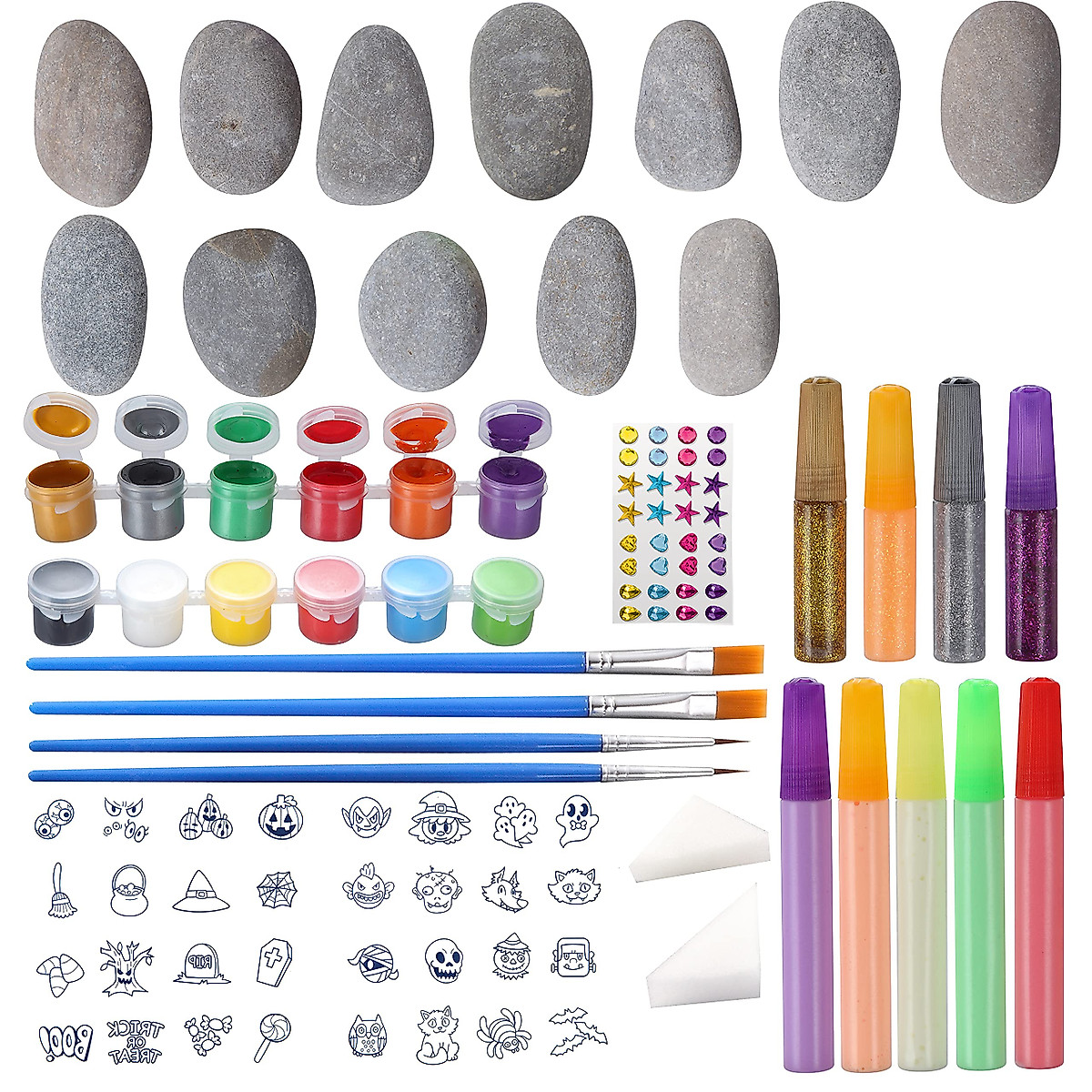Klever Kits Halloween Rock Painting Kit for Kids, Glow in The Dark Rock Painting with Paint Tubs, Creativity Arts Crafts DIY Supplies Kit for Halloween, Kids Painting Gifts, Family Activity