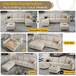 Hasuit 113'' Sectional Sofa with Storage Seats, U Shaped Convertible Sofa Couch with Large Reversible Chaise, Comfy Chenille Sofa with USB Port, Modular Sectional Sofa Couches for Living Room, Beige