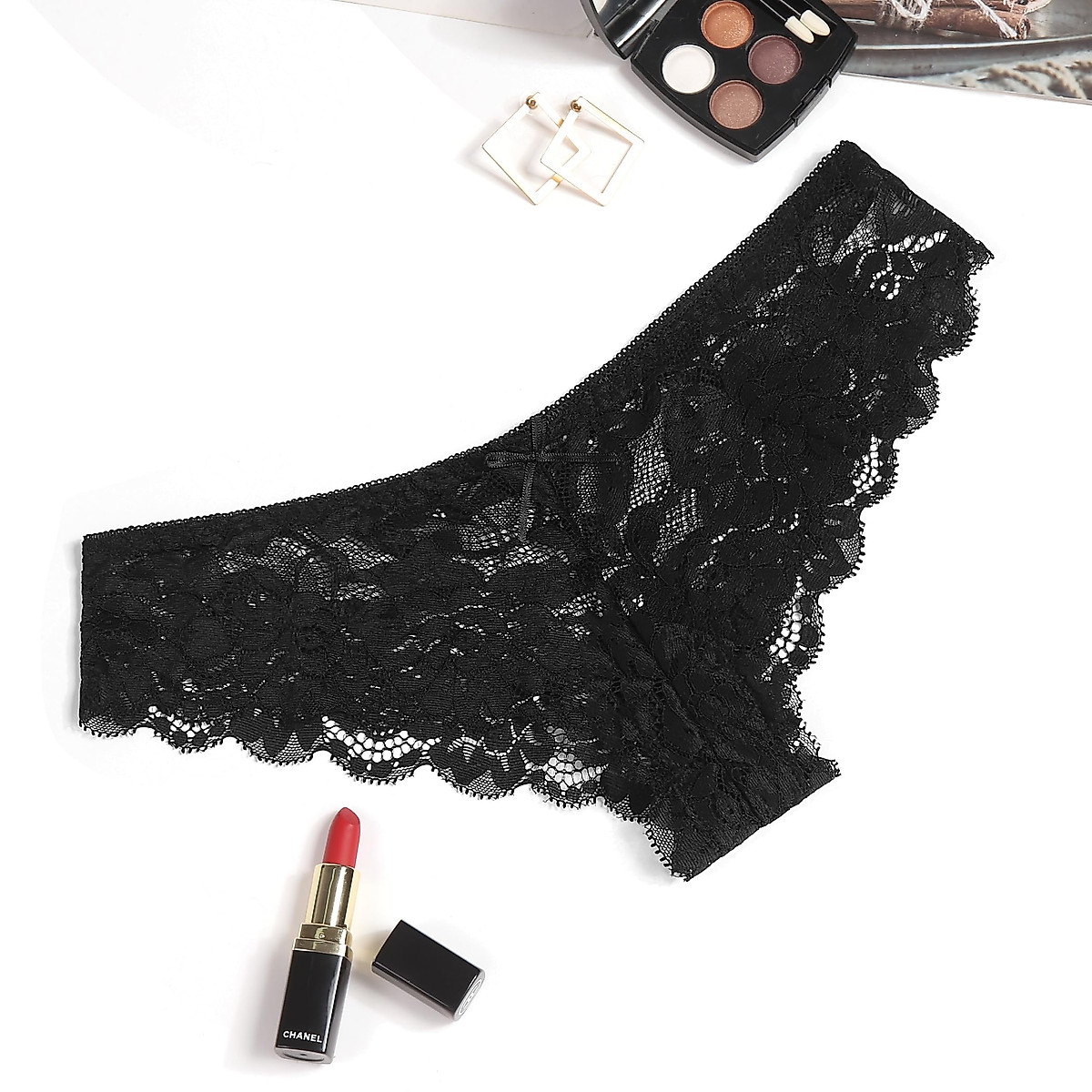 Avidlove Sexy Panties for Women Lace Underwear Cheeky Bikini Panties Soft Hipster Black M