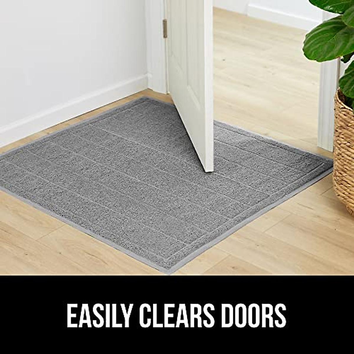 Gorilla Grip Stain and Fade Resistant Dirt Grabber Mesh Door Mat, Low-Profile, Heavy Duty Quick Dry Striped Doormat, Mats for Indoor or Outdoor Entry, Shoe Scraper, Garage Entrance Mat, 35x23, Gray