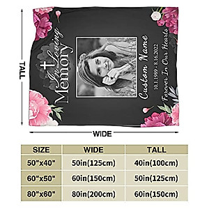 Custom Memorial Throw Blanket, in Loving Memory Blankets for Loss of Mom Dad Grandma Son Daughter, Personalized Picture Name Date Blanket, Memorial Gifts for Bereavement,50"x40"