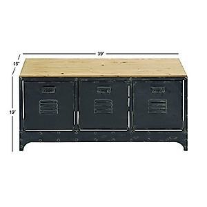 Deco 79 Metal Low Profile File Cabinet 3 Drawers Storage Bench with Brown Wood Top, 39" x 16" x 19", Black