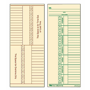 TOPS Time Cards, Weekly, 2-Sided, Named Days, 3-3/8" x 8-1/4", Manila, Green/Red Print, 500-Count (1260)
