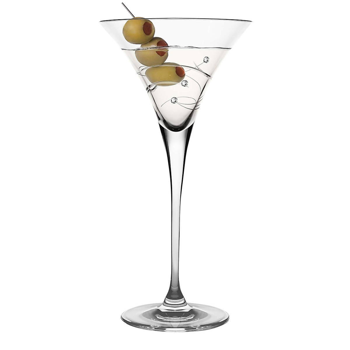 Barski - Handmade Glass - Sparkle - Martini Glass - Decorated with Real Swarovski Diamonds - Gift Boxed - 8.25 oz. - Made in Europe - Set of 2