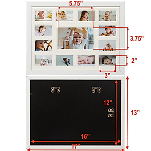 WOOD SIDE ORBIS 13 Opening Collage Picture Frame K-12 with Double White Mat - Displays One 4x6 and Twelve Wallet Size 2.5x3.5 - Wall Mounting, Landscape, Portrait