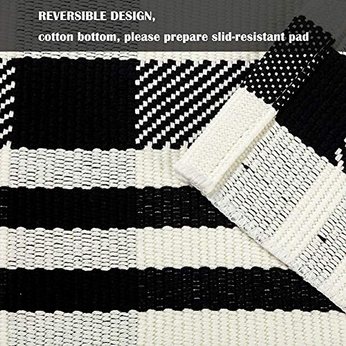 idee-home Plaid Black White Outdoor Buffalo Rug Door Mats 4'x6', Kitchen Check Layered Welcome Cotton Rug for Front Porch, Washable Hand Woven Outdoor Checkered Farmhouse Mat