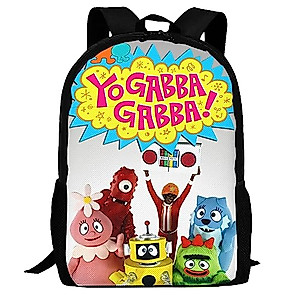 Pobecan Yo Gabba Anime Gabba! Backpack Large Capacity Leisure Travel Backpack Book Bag Outgoing Daypack 12.5x5.5x16.5 inch
